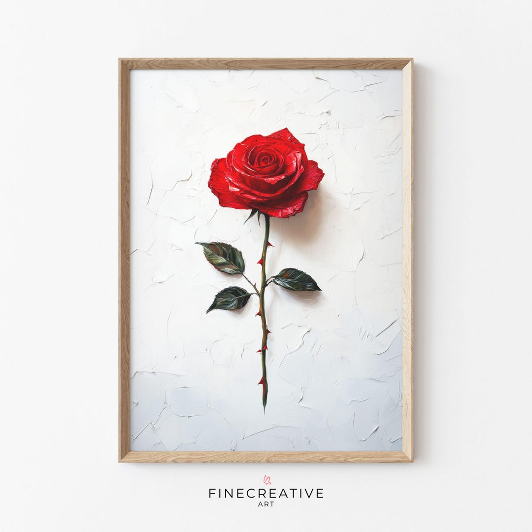 Red Rose Printable Art, Textured Floral Painting, Romantic Wall Decor ...