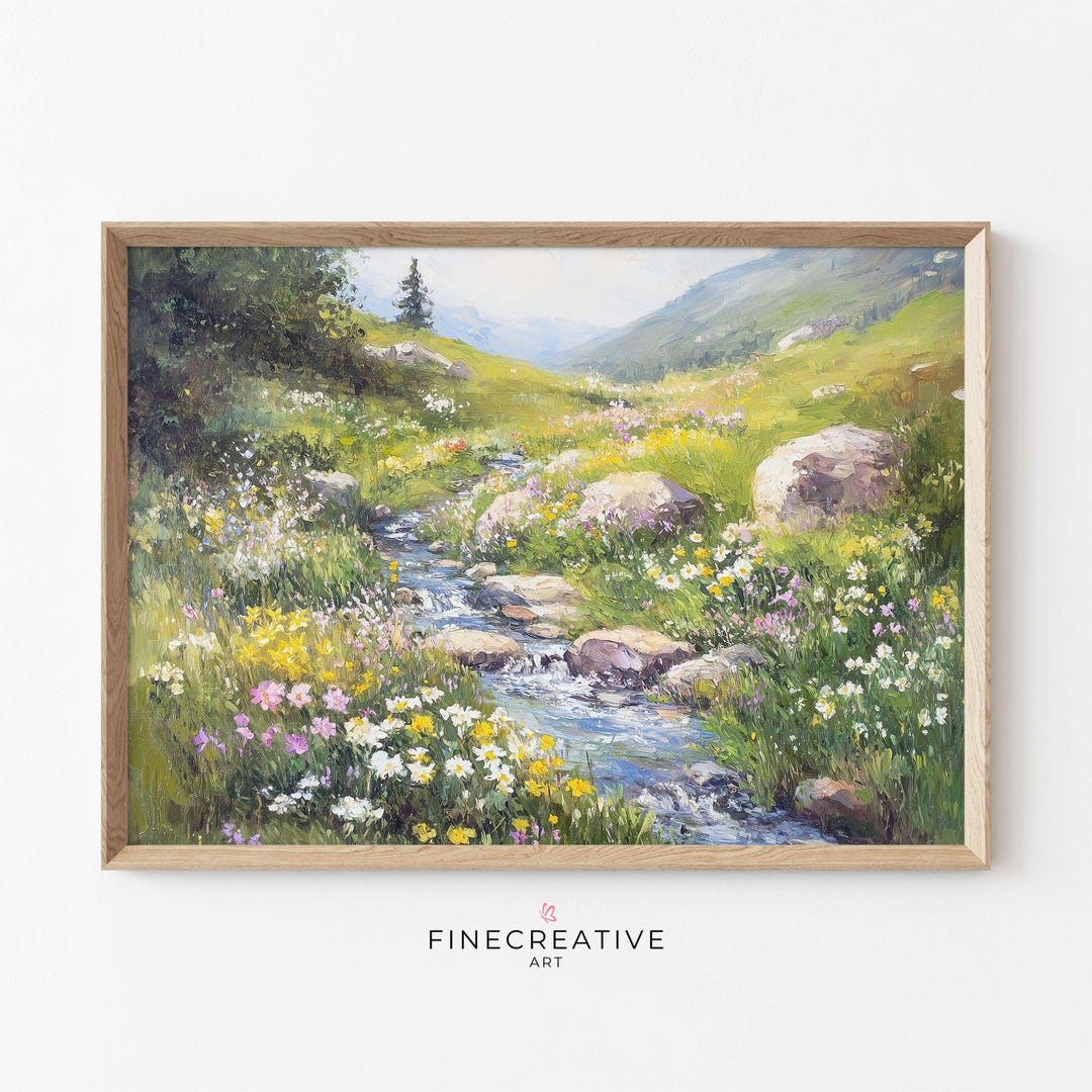 Mountain Landscape Print, Spring Painting, PRINTABLE Digital Wall Art ...