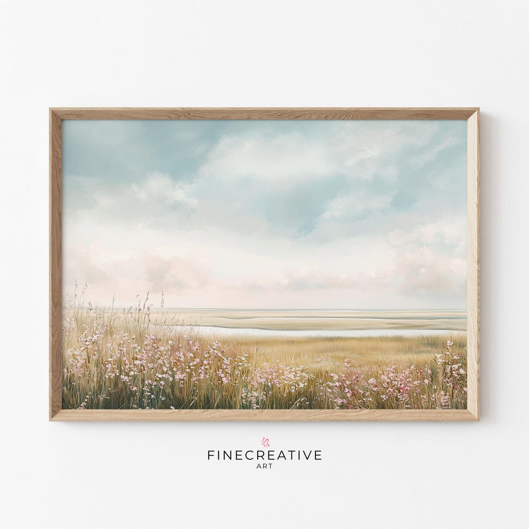 Pastel Marsh Landscape Print, Spring Wildflower Field Art, Countryside ...