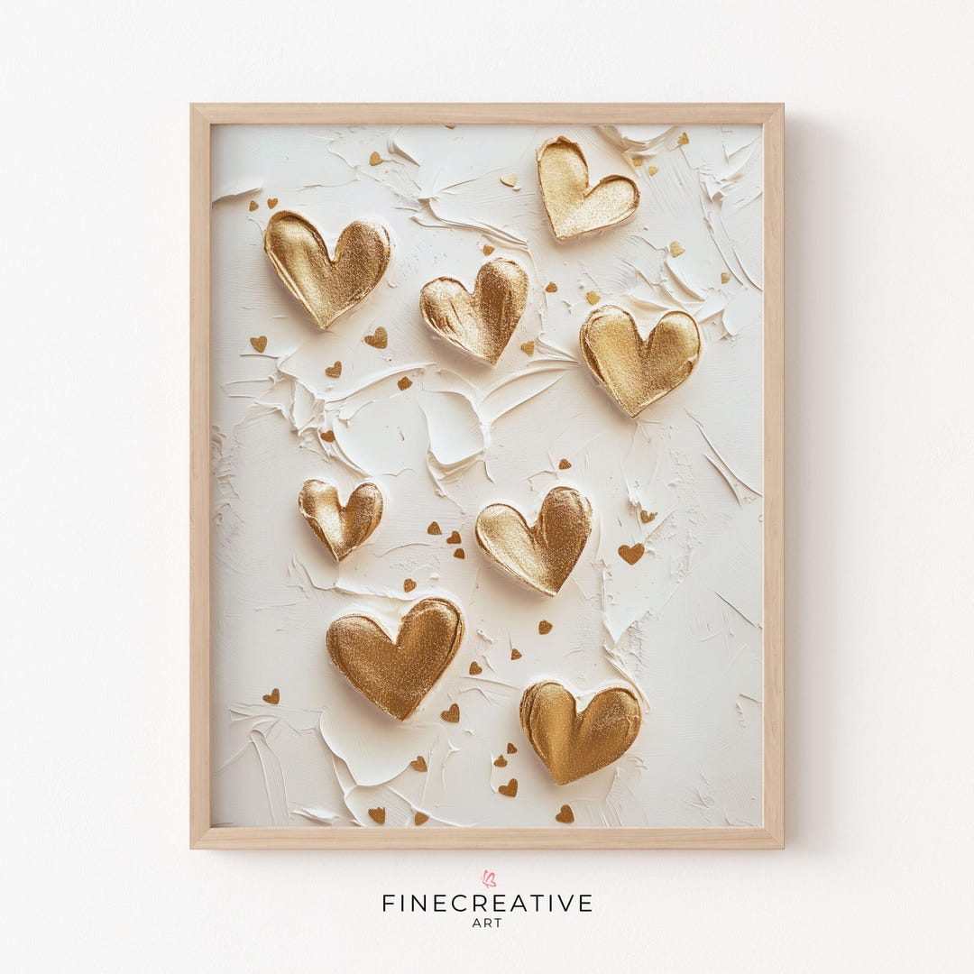 Valentines Day Print, Golden Hearts Painting, PRINTABLE Digital Wall ...