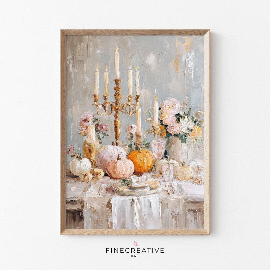 Dinner Table Art, Fall Vintage Art Print for Dining Room, Rustic Still ...