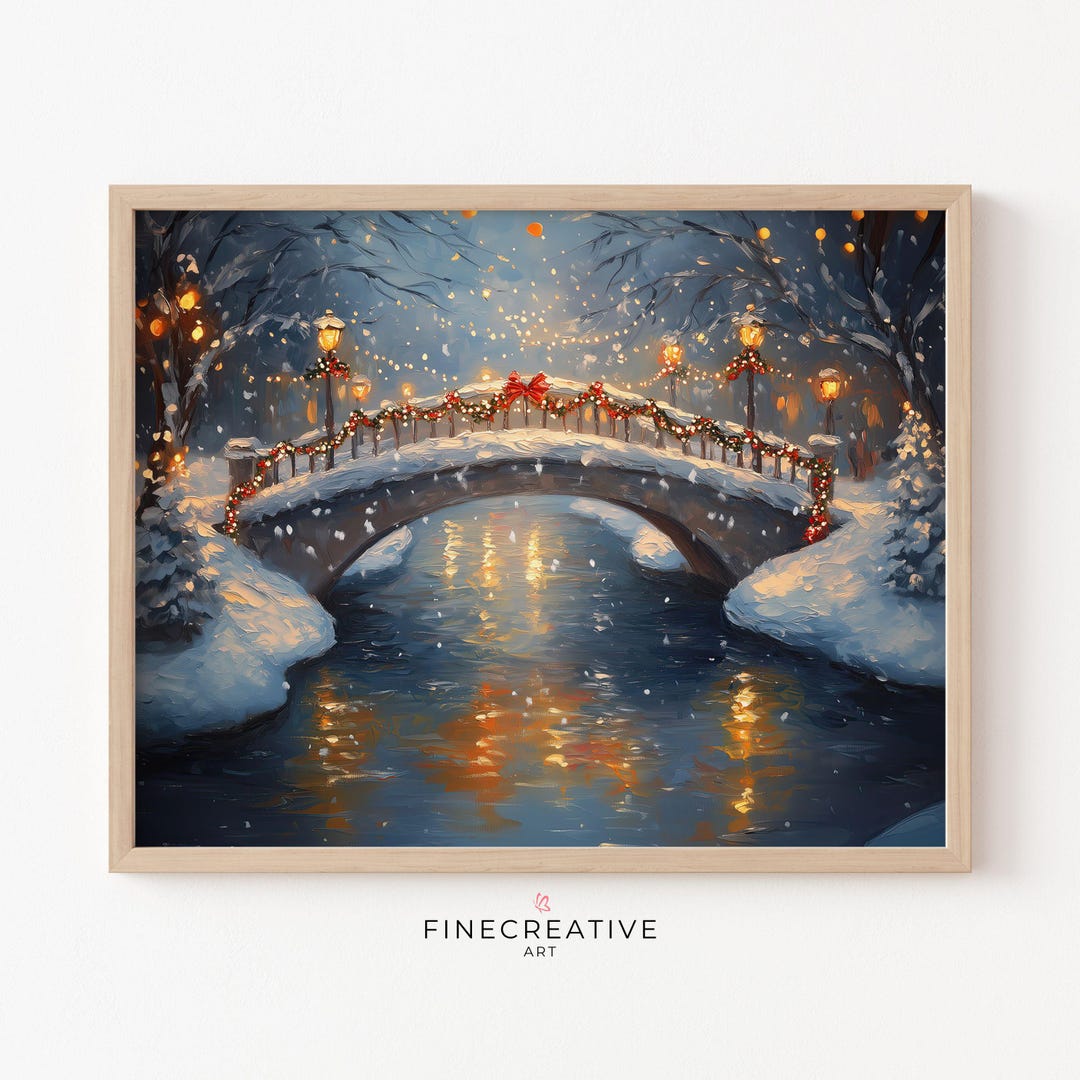 Snow Covered Bridge Art | Winter Painting | PRINTABLE Wall Art ...