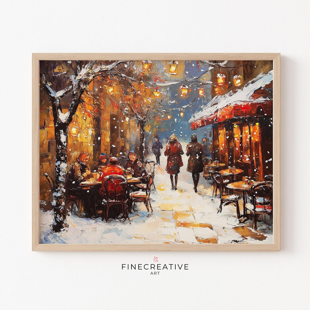 Winter Street Café Urban Winter Print PRINTABLE Wall Art Snowy Wall Art ...