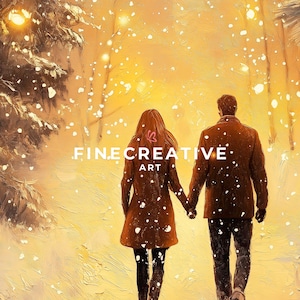Winter Couple Art Print | Winter Painting | PRINTABLE Wall Art ...