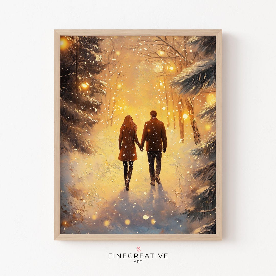 Winter Couple Art Print | Winter Painting | PRINTABLE Wall Art ...