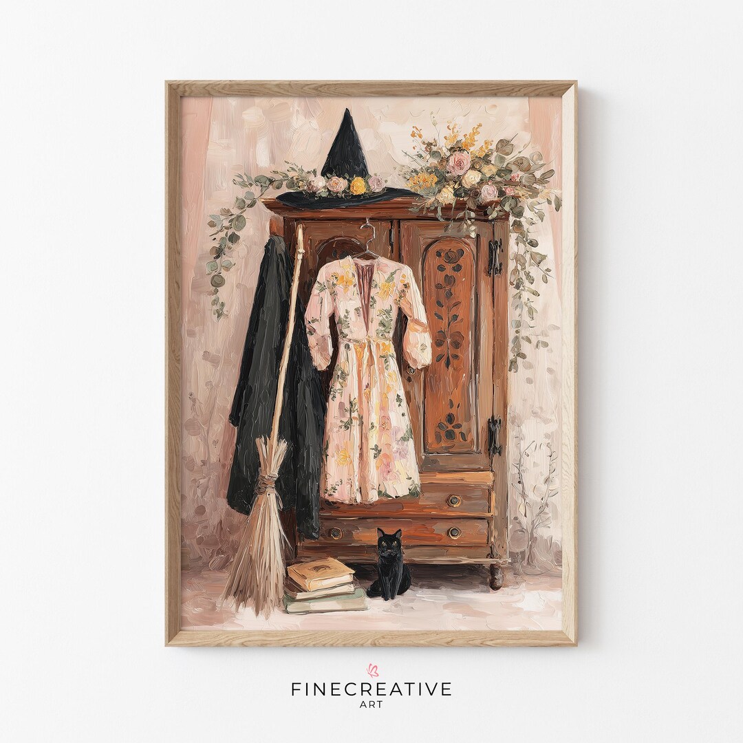 Witchy Wall Art Halloween Art Print, Rustic Fall Printable, Cute ...