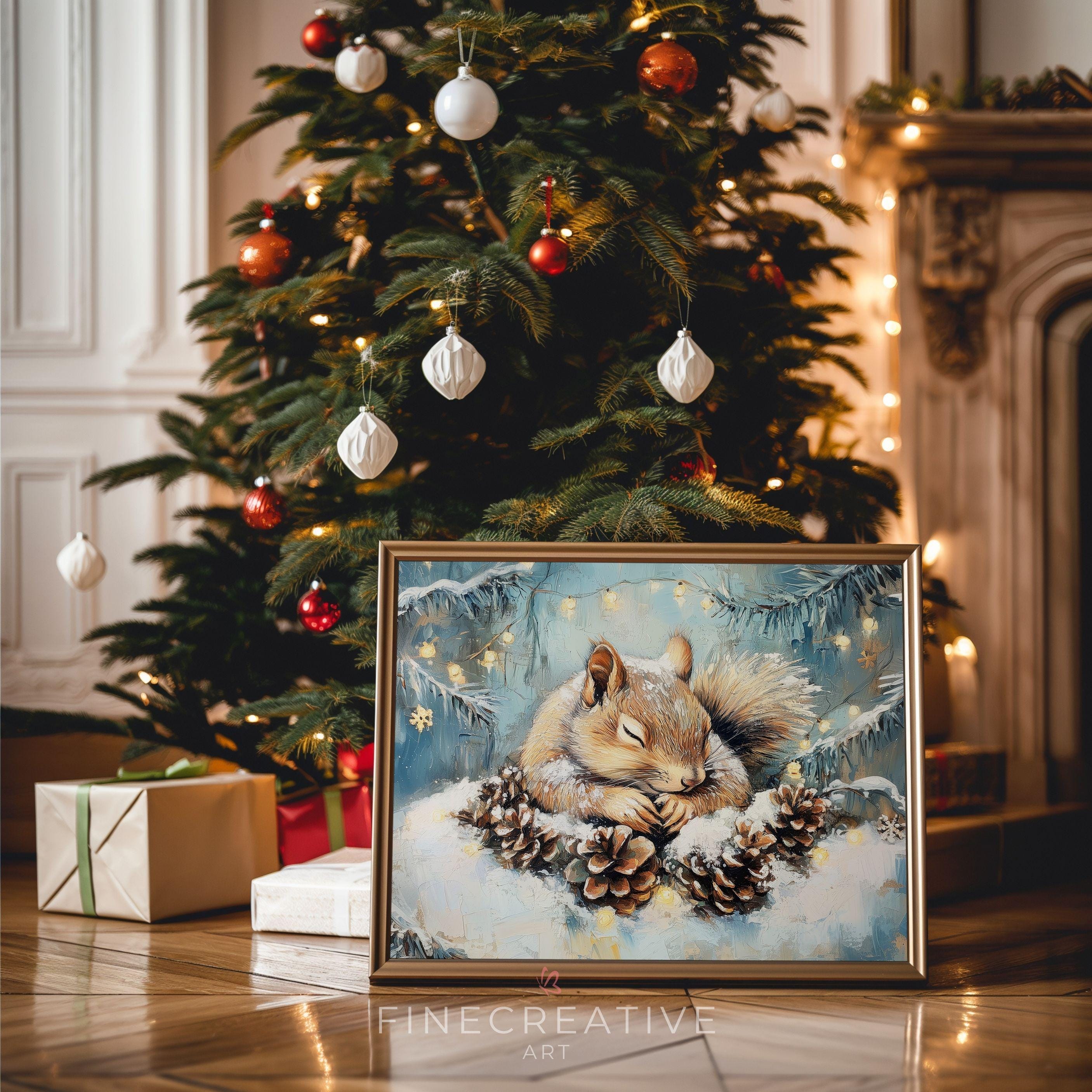 Winter Squirrel Print | Snowy Winter Painting | PRINTABLE Wall Art ...