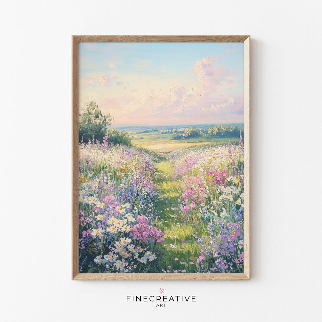 Flower Field Print, Spring Painting, PRINTABLE Digital Wall Art, Spring ...