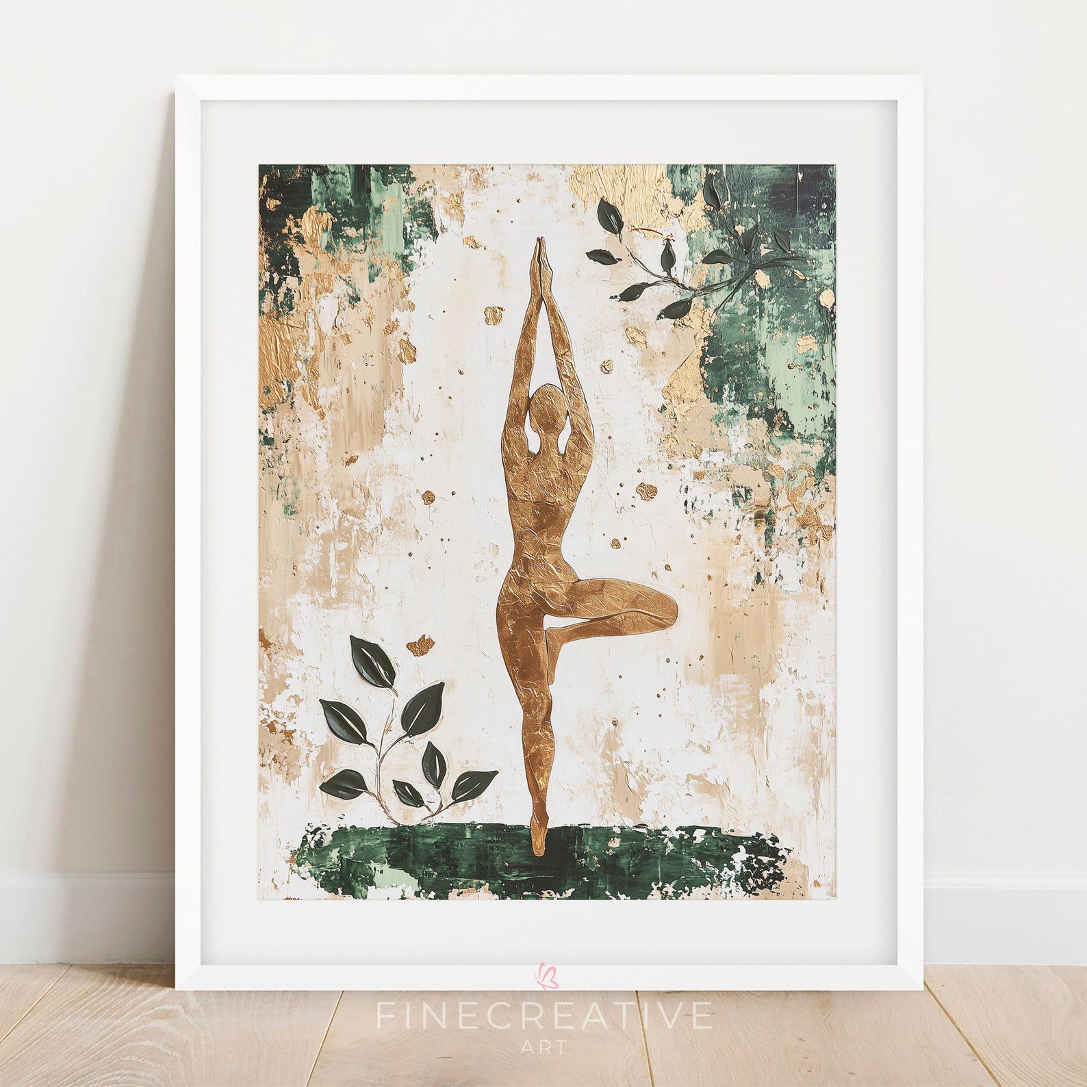 Abstract Boho Print Yoga Pose in Gold Texture Female Silhouette, Zen ...