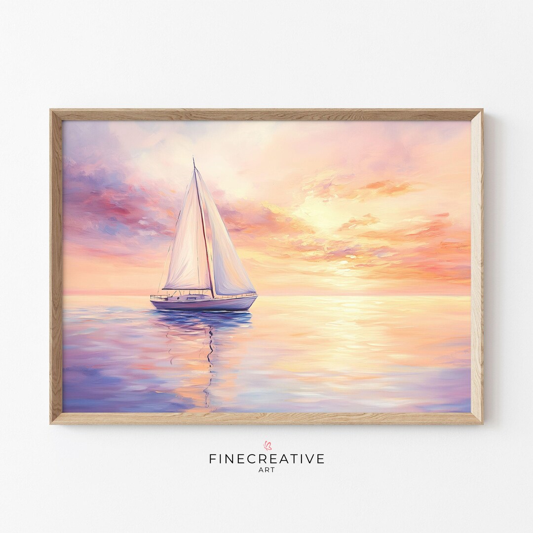 Sailboat Printable Art, Nautical Sunset Wall Art, Relaxing Ocean ...