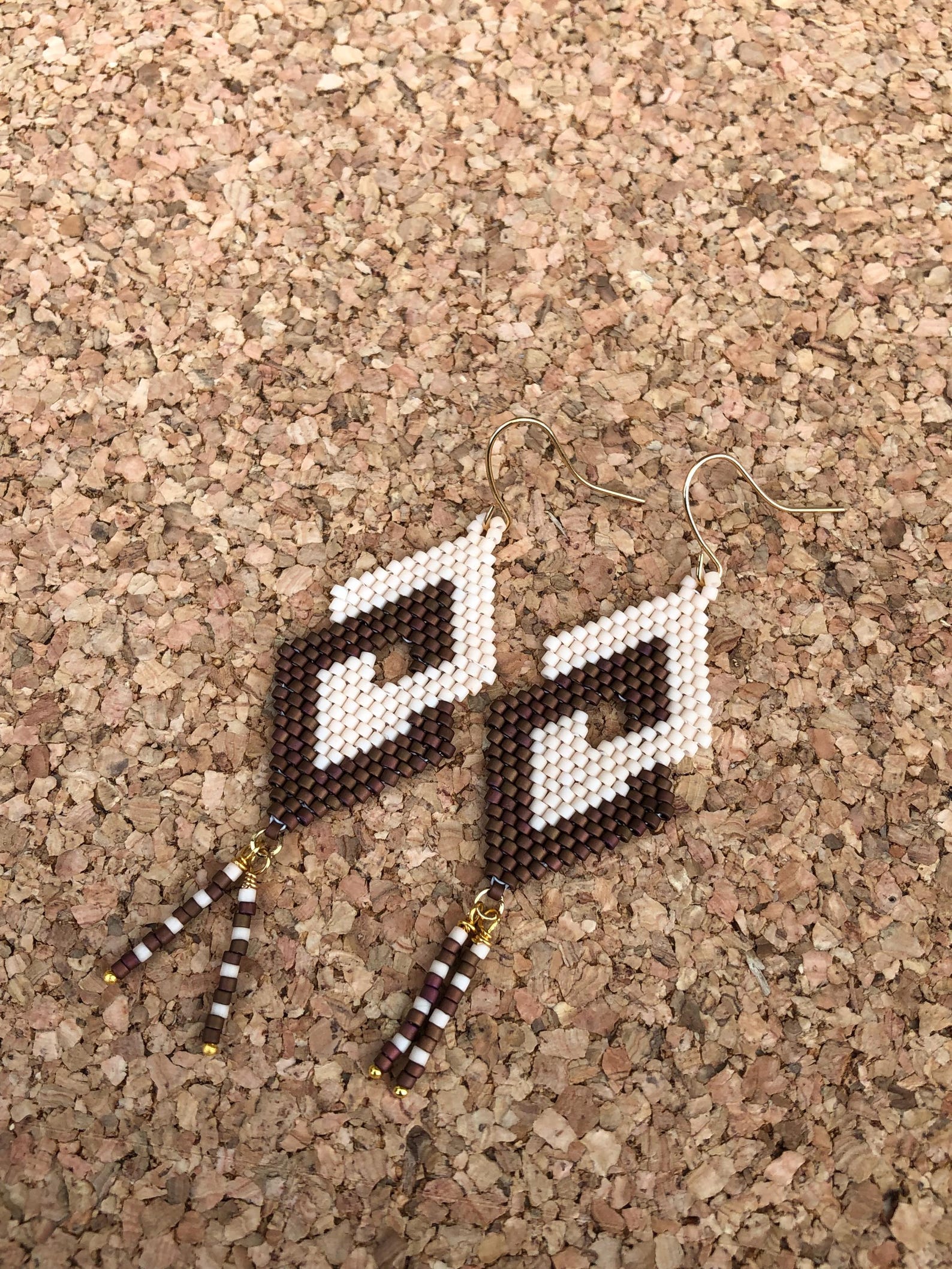Brown and Peach Rhombus Twin Beaded Earrings - Etsy