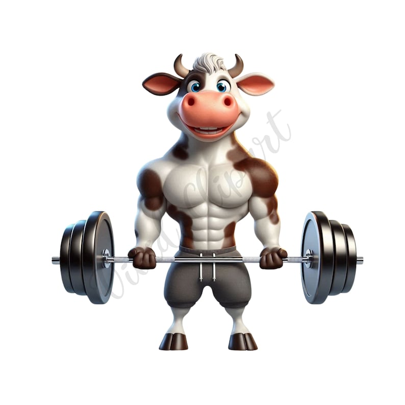 Bodybuilding Cow Clipart Bundle Muscular Cow Art Lover Cow Fitness ...