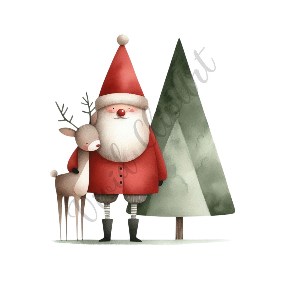 Whimsical Santa Clipart 23 PNG Folk Art Santa Clipart Scandinavian ...