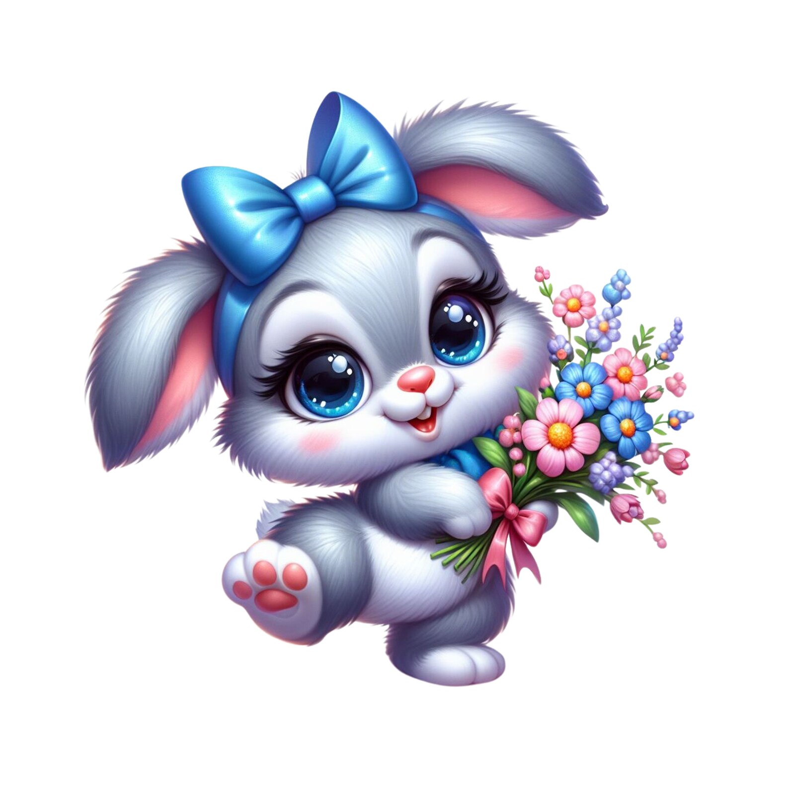 Cute Bunny Clipart Cute Floral Rabbits With Books and Carrots 18 High ...
