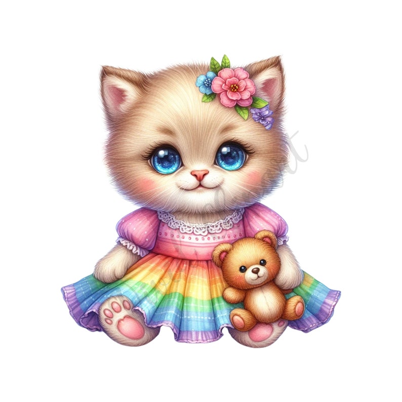 Pastel Rainbow Kitten Clipart 10 High-quality Images Cute Pet Art ...