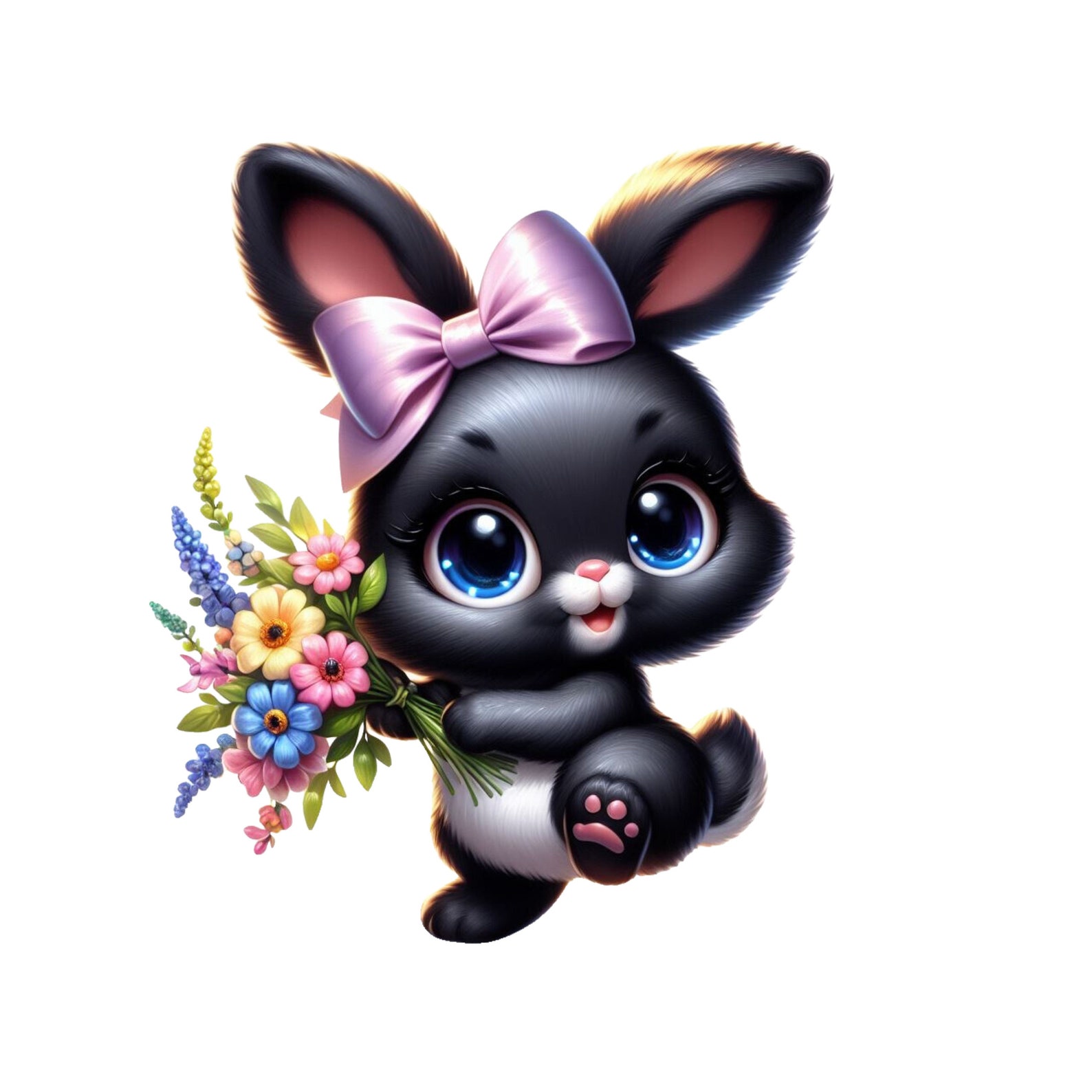 Cute Bunny Clipart Cute Floral Rabbits With Books and Carrots 18 High ...