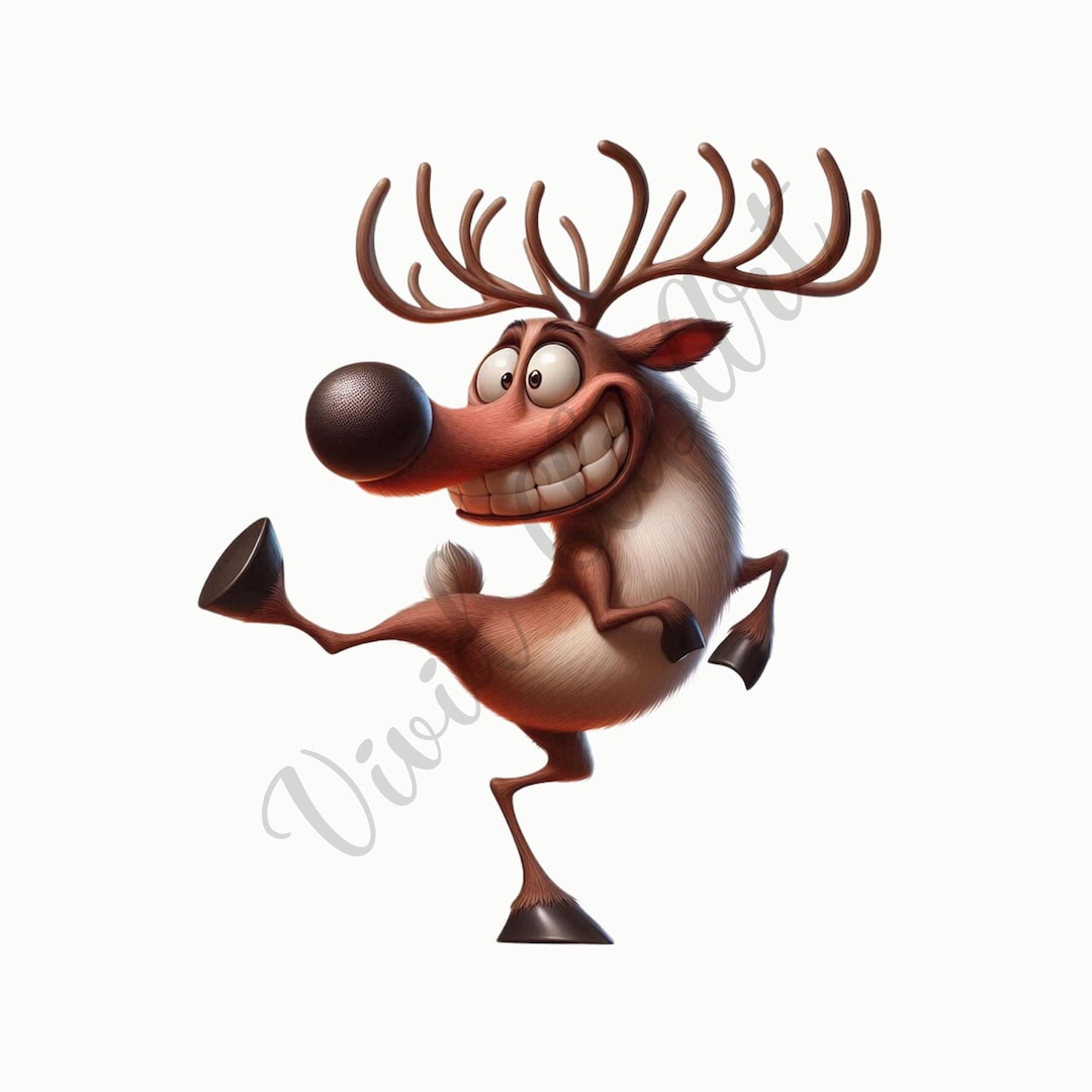 Reindeer Clipart Humorous Quirky Reindeer Funny Whimsical Art 25 High ...