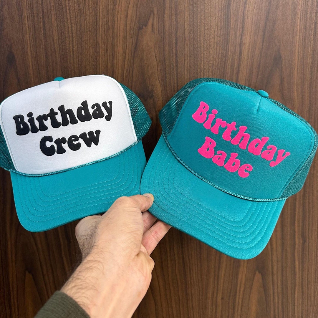 Birthday Crew Hats, Birthday Babe Birthday Crew Puff Print Hat ...
