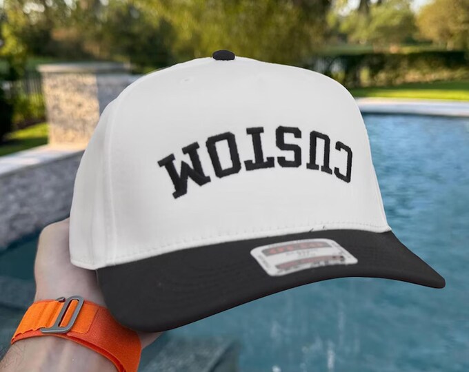 Custom Upside Down Text Hat, 5 Panel Two Tone Embroidered Hat, Snapback ...
