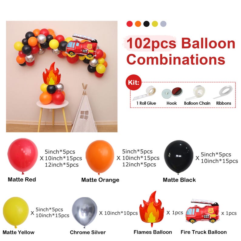 Balloon Garland Arch Kit,102 Pcs Red Yellow Black Balloons With Fire ...