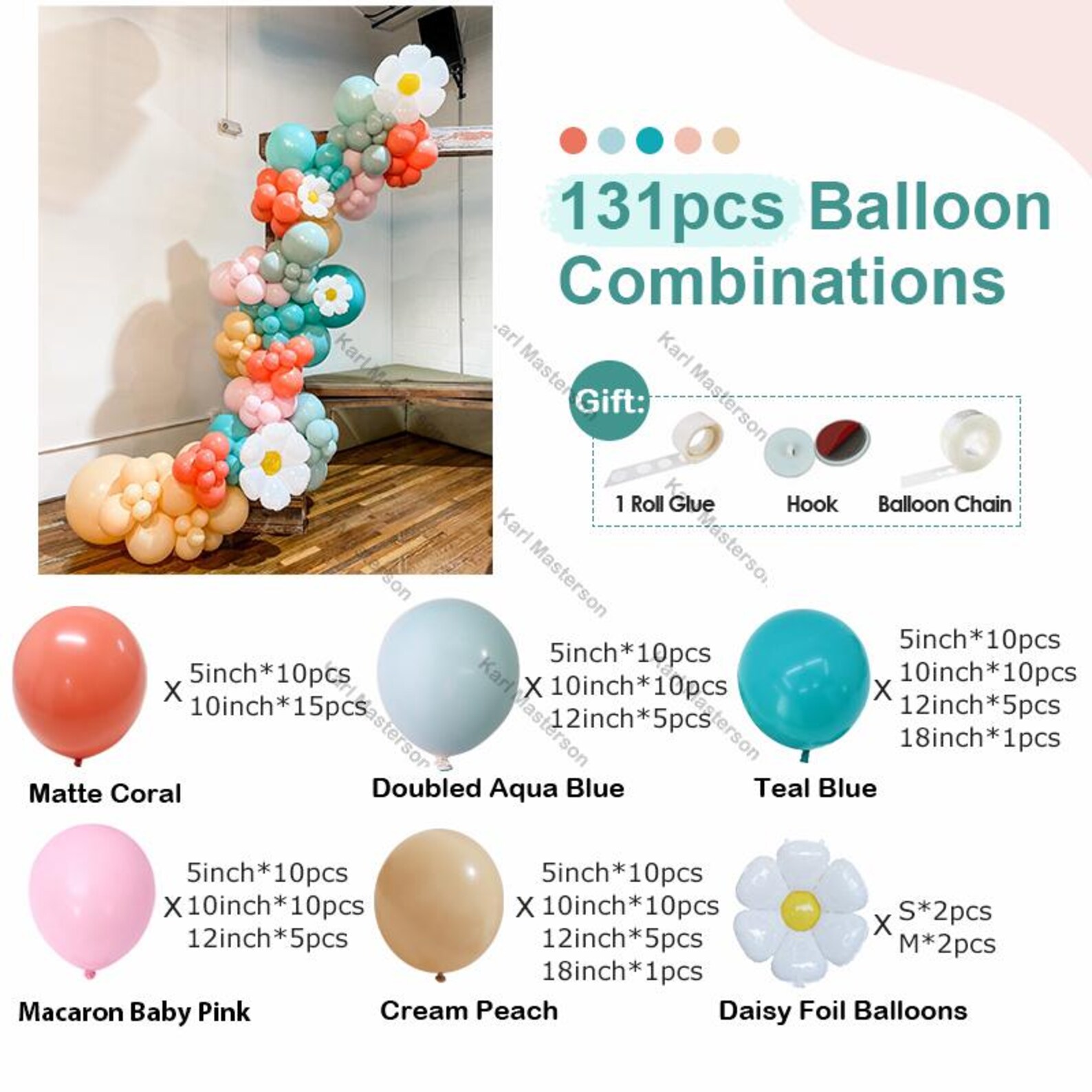 Flower Theme Balloon Combinations,131pcs Balloons Garland Arch Kit With ...