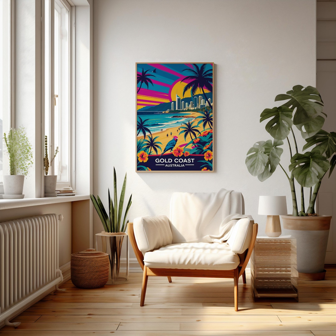 Vintage-inspired Gold Coast Australia Travel Poster - Vibrant Vector ...