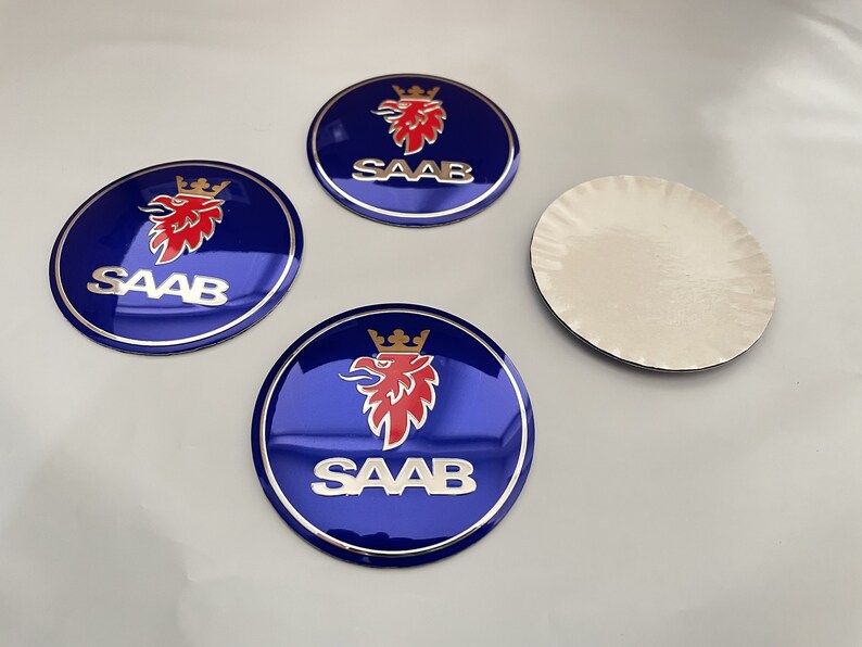 Set of 4 SAAB Logo Wheel Center Caps Blue and Red 56mm High Quality ...