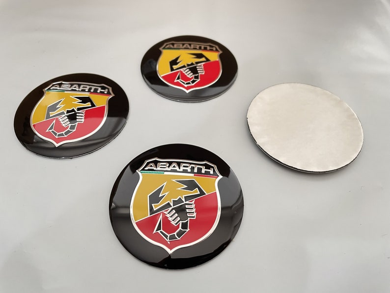 Set of 4 Abarth Logo Wheel Center Caps Black and Red 56mm High Quality ...