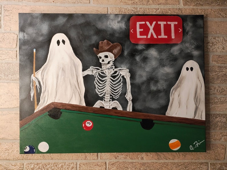 Last Game, Ghost Painting, Skeleton Painting, Spooky, Wall Art, Boo ...