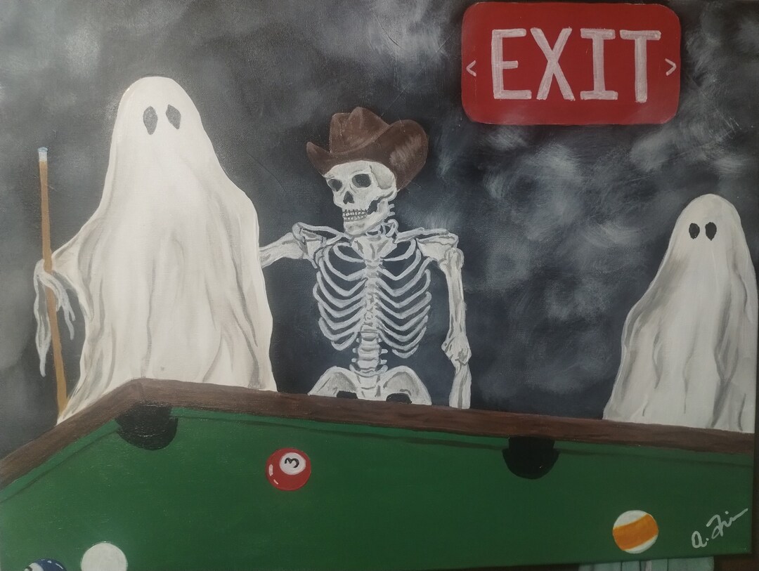 Last Game, Ghost Painting, Skeleton Painting, Spooky, Wall Art, Boo ...