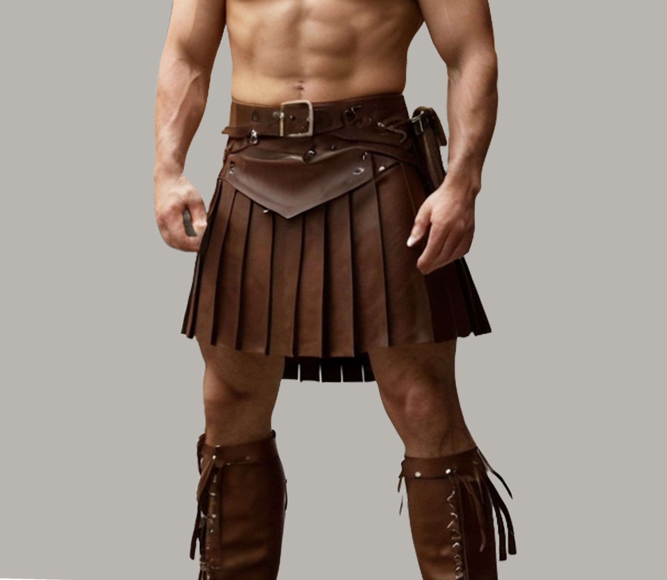 Sheep Leather Men Kilt - Real Leather Pleated Kilt - Handmade Brown ...