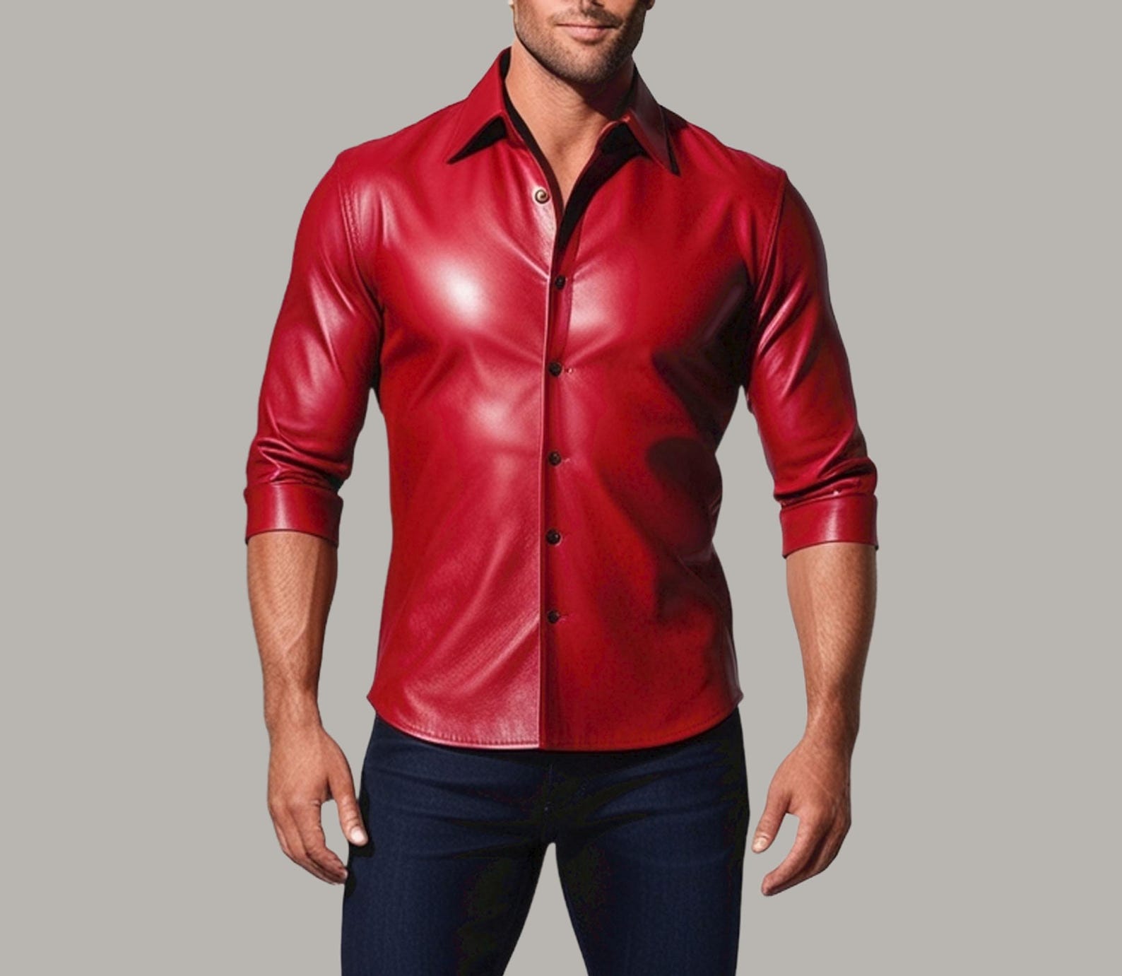 Handmade Men Leather Shirt Real Leather Slim Fit Red Shirt Stylish ...