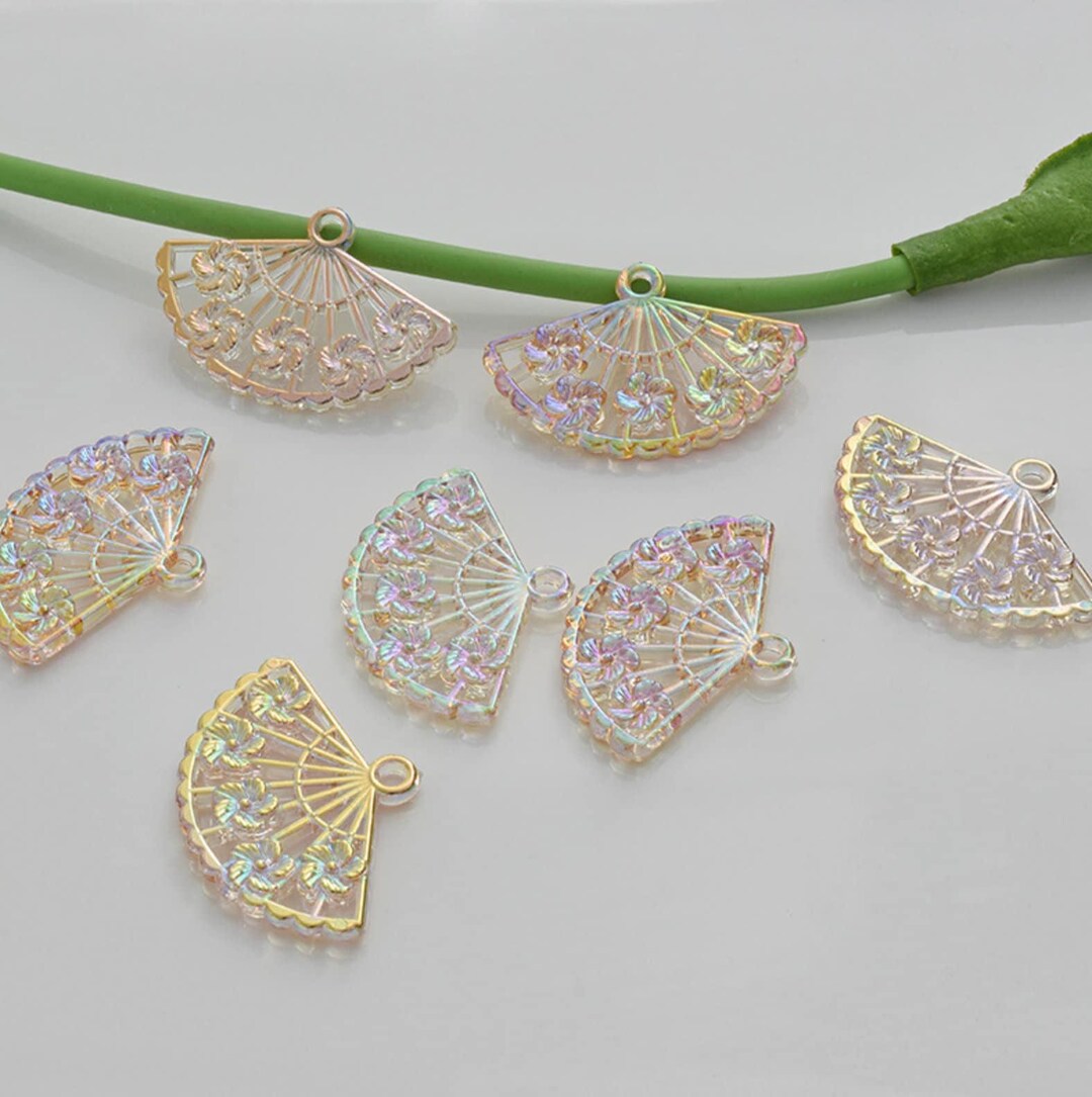 29MM X 42MM Iridescent Flower Fan PLASTIC Bezel Charm - Etsy