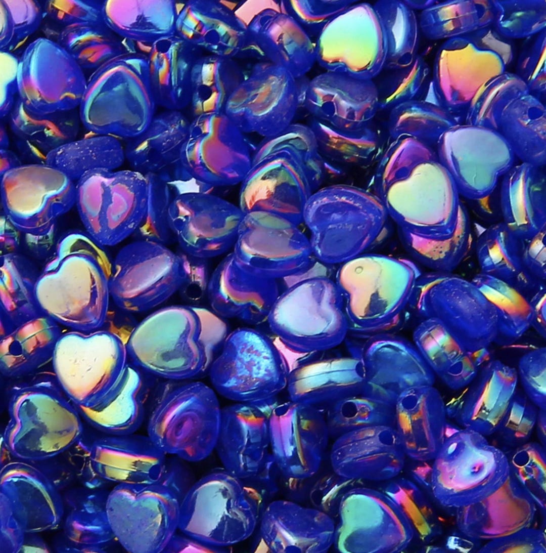8MM Dark Blue Transparent Acrylic Heart Spacer Beads With Vertical Hole ...