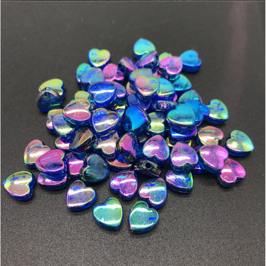 8MM Dark Blue Transparent Acrylic Heart Spacer Beads With Vertical Hole ...