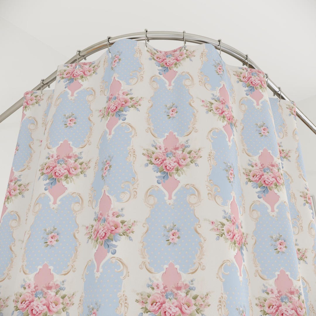 Shabby Pink Roses Rococo Gold French Blue Shower Curtains - Etsy