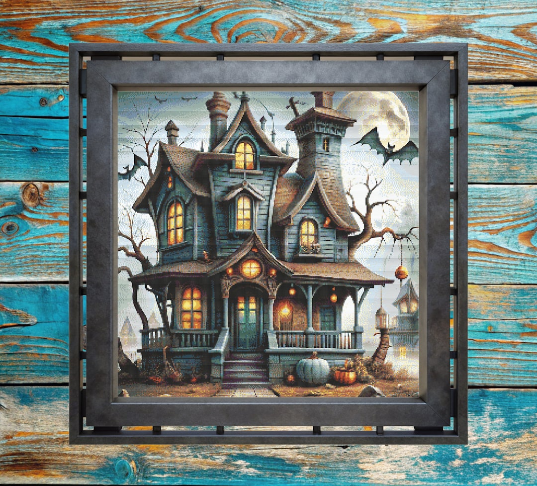 Haunted Manor Cross Stitch Pattern | Gothic Autumn Halloween Design - Etsy