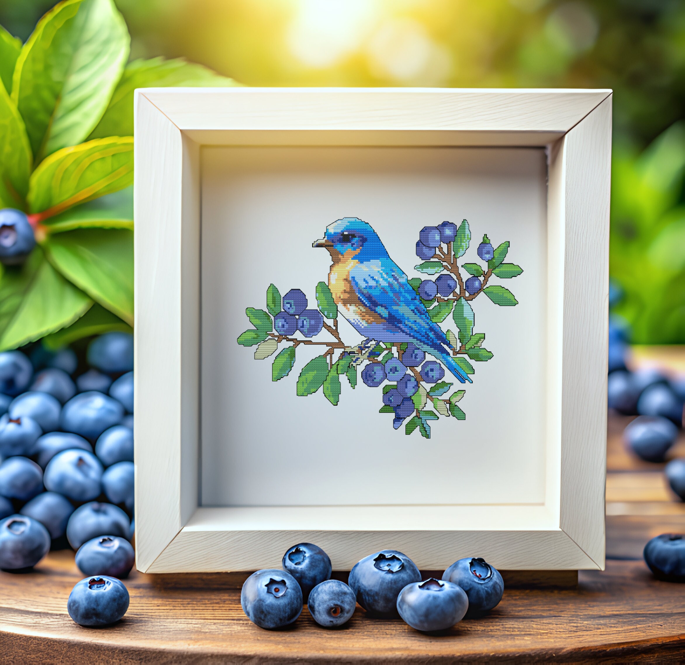 Springtime Cross Stitch | Bluebird and Blueberries | PDF Download - Etsy