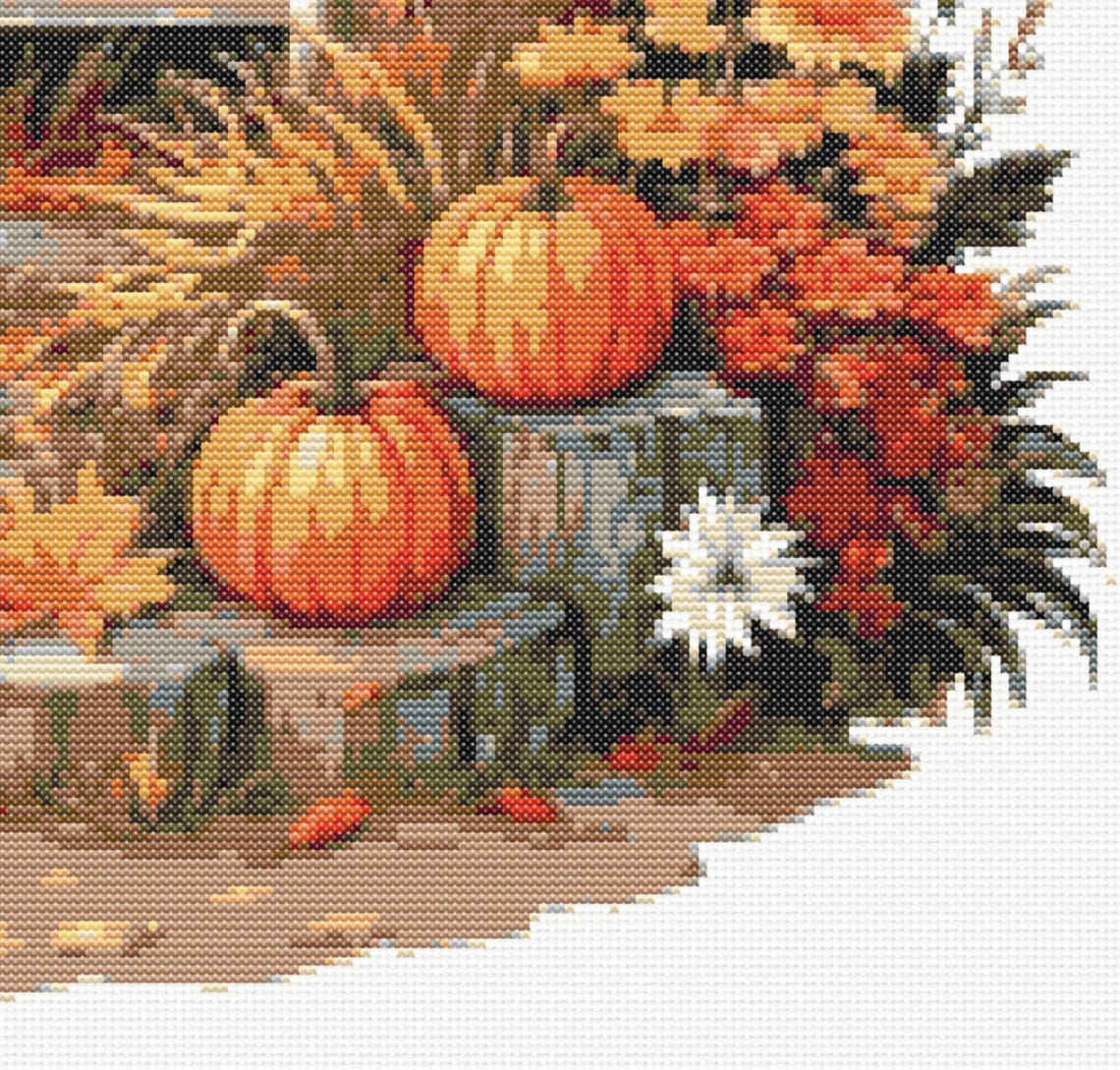 Rustic Bench With Pumpkins Cross Stitch Pattern – Autumn Decor ...