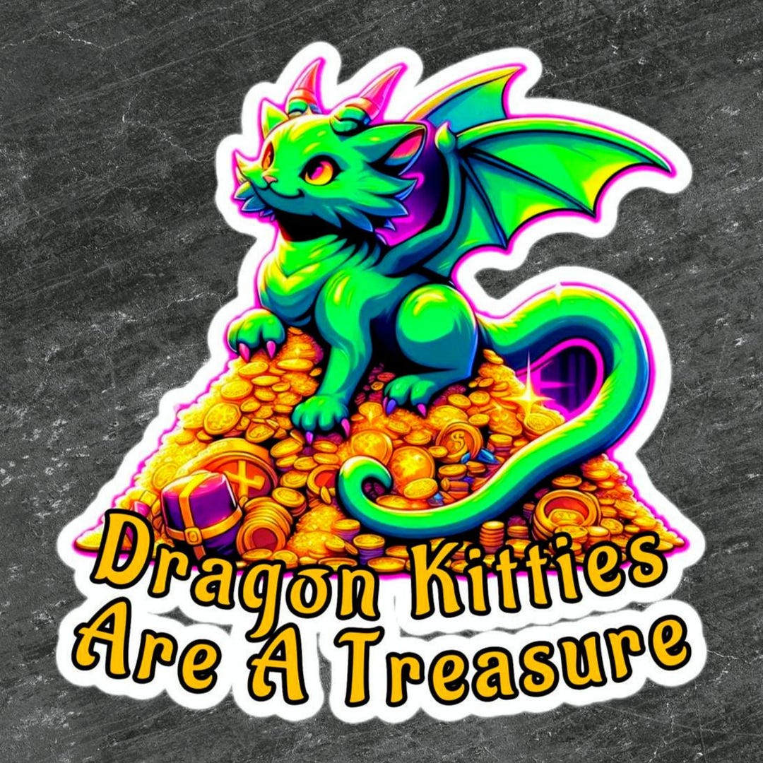 Cute Dungeons Dragons Treasure Hoard Dnd Stickers Green Dragon Cat ...