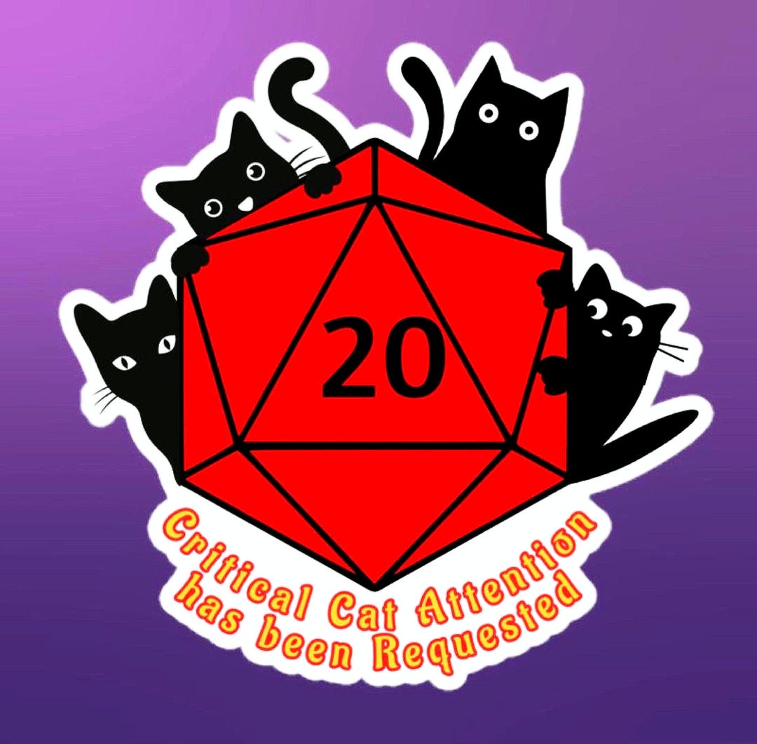 D&D Red D20 With Black Kittens Sticker Dnd Stickers Cat Stickers ...