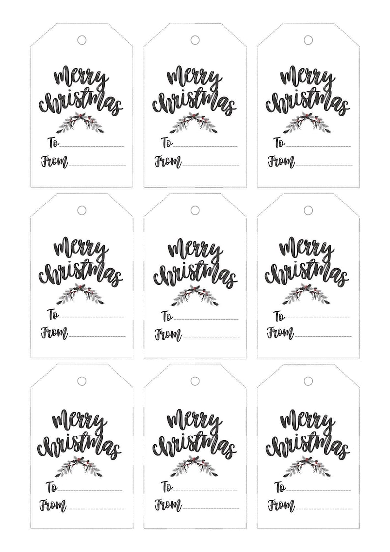 Merry Christmas Gift Tags Thick Handwriting Font Printable Holiday Tags ...