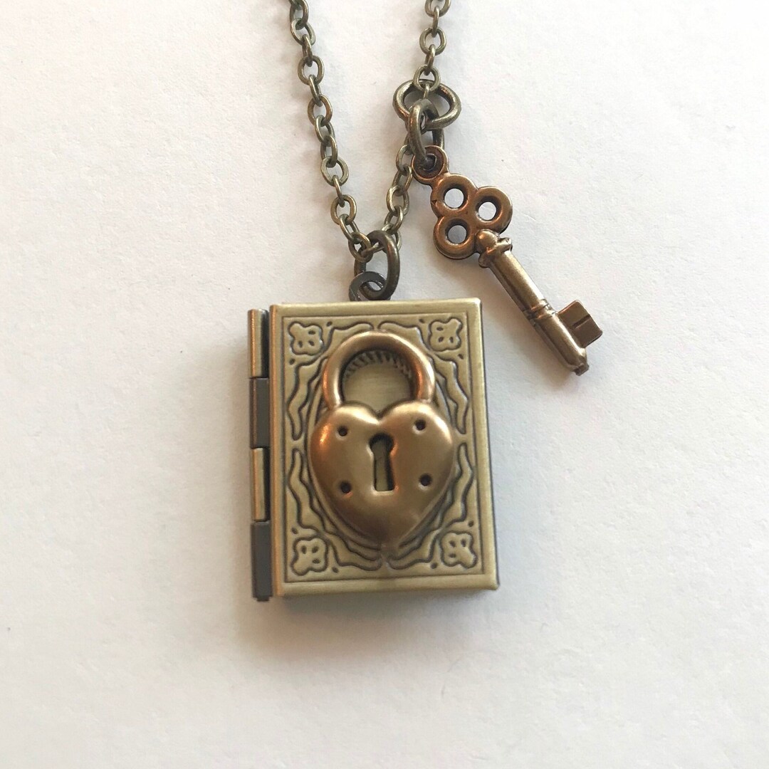 Heart Lock & Key Locket Necklace, Keepsake Book Locket, Vintage Style ...