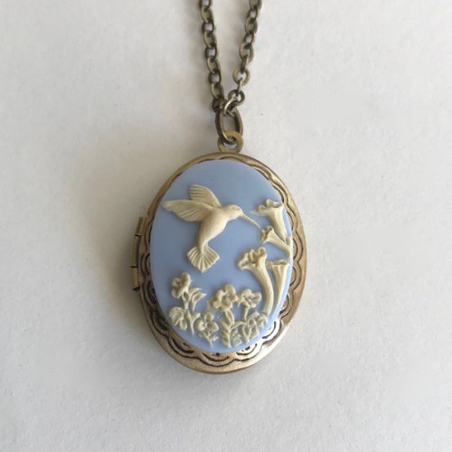 Hummingbird Locket Silver Necklace Bird Jewelry Round - Etsy