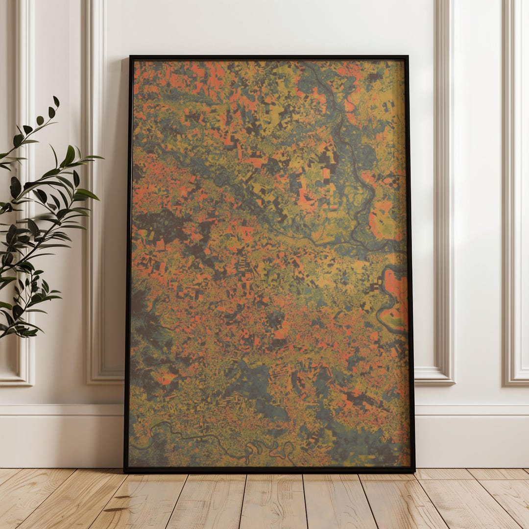Rainbow Color Aerial Landscape Art, Colorful Satellite Wall Framed ...