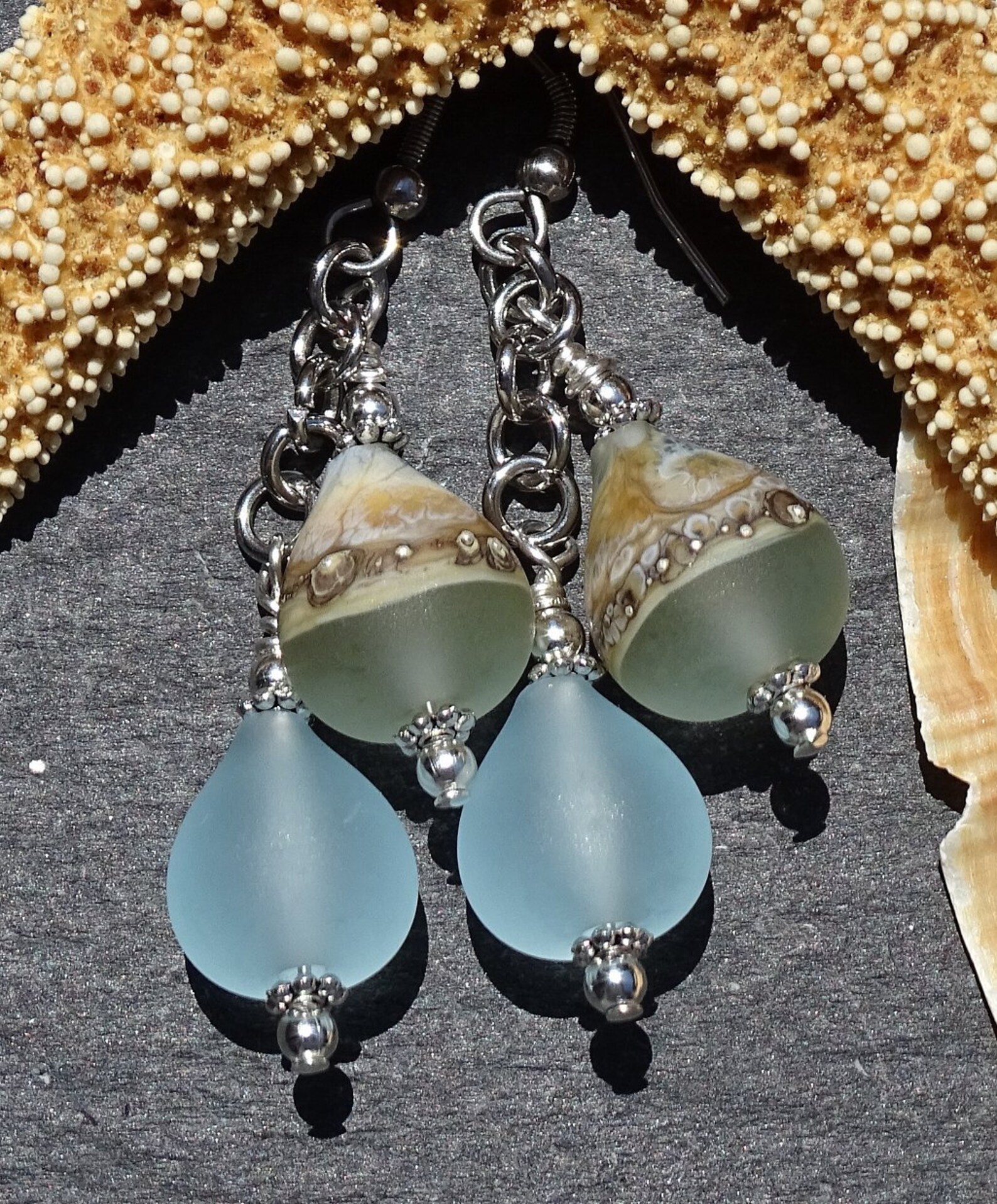 Beach Droplets Earrings Rain Drops Lampwork Bead Earrings - Etsy