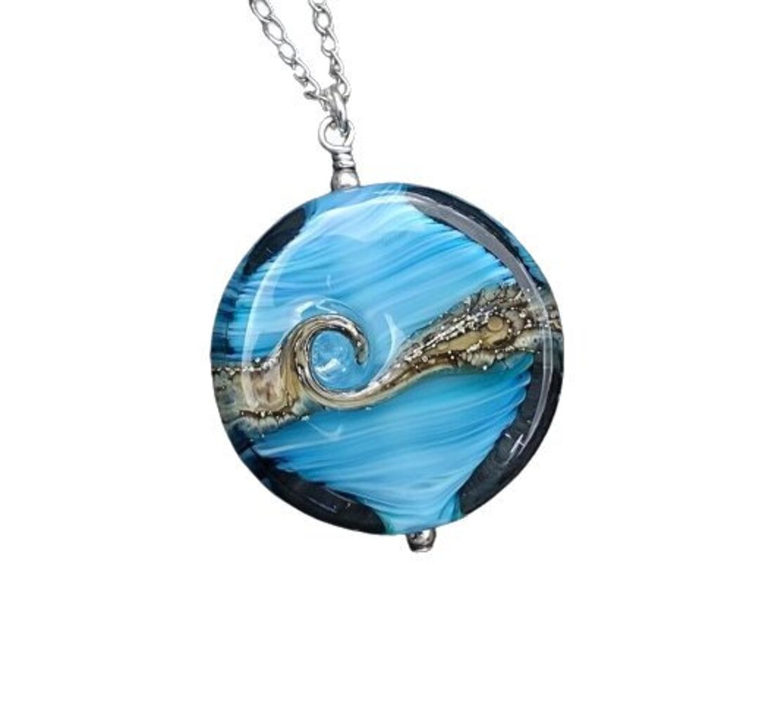 SALE! Beach Wave Necklace With Encased Water, Sea Glass Necklace, Beach ...