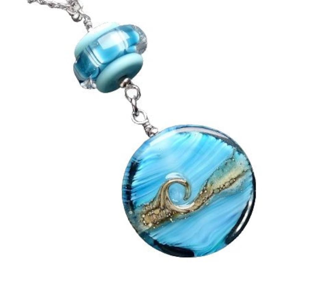 Beach Wave Necklace With Encased Water, Sea Glass Necklace, Beach Wave ...