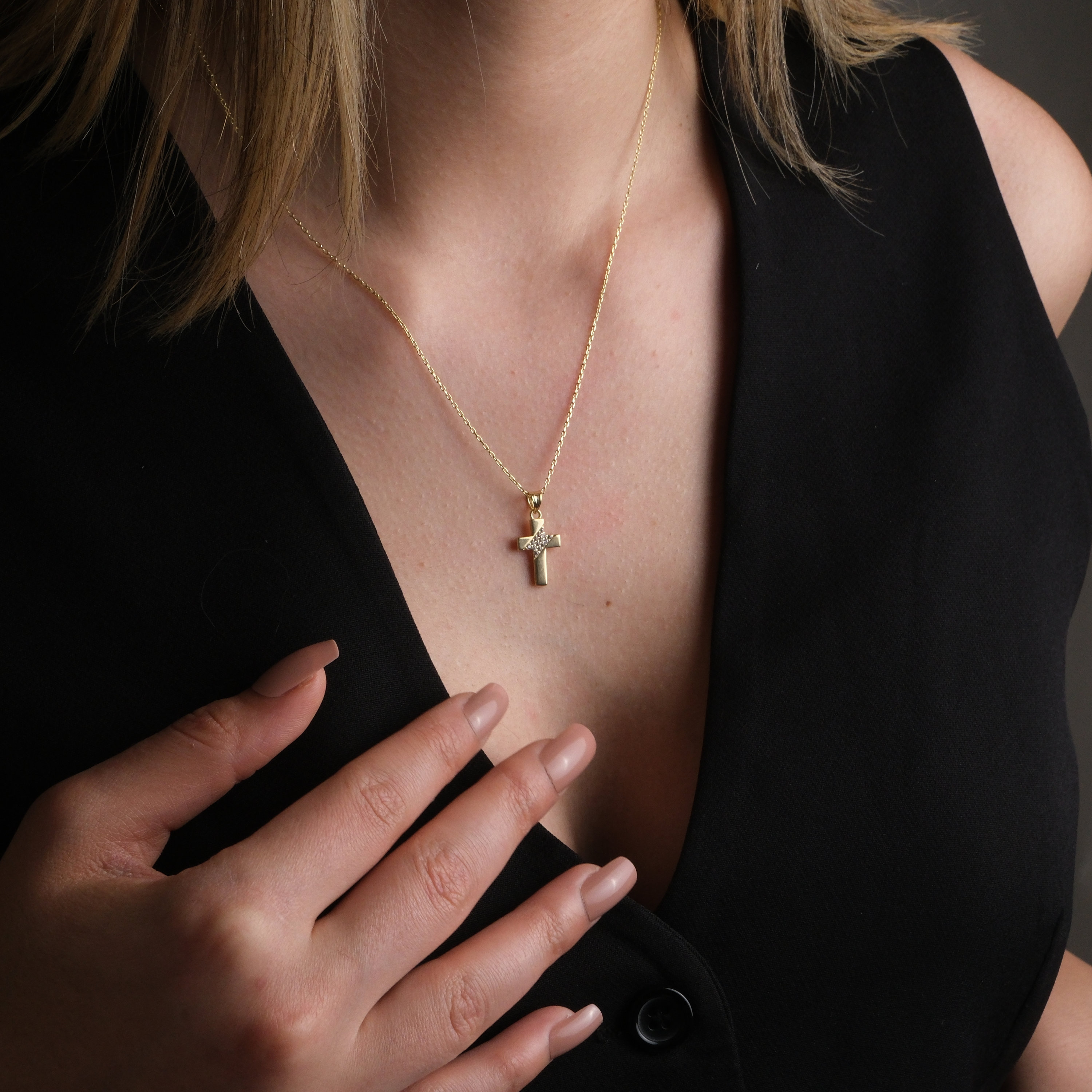 14K Gold Unique Design Cross Necklace, Chic Crucifix Necklace, Faith ...