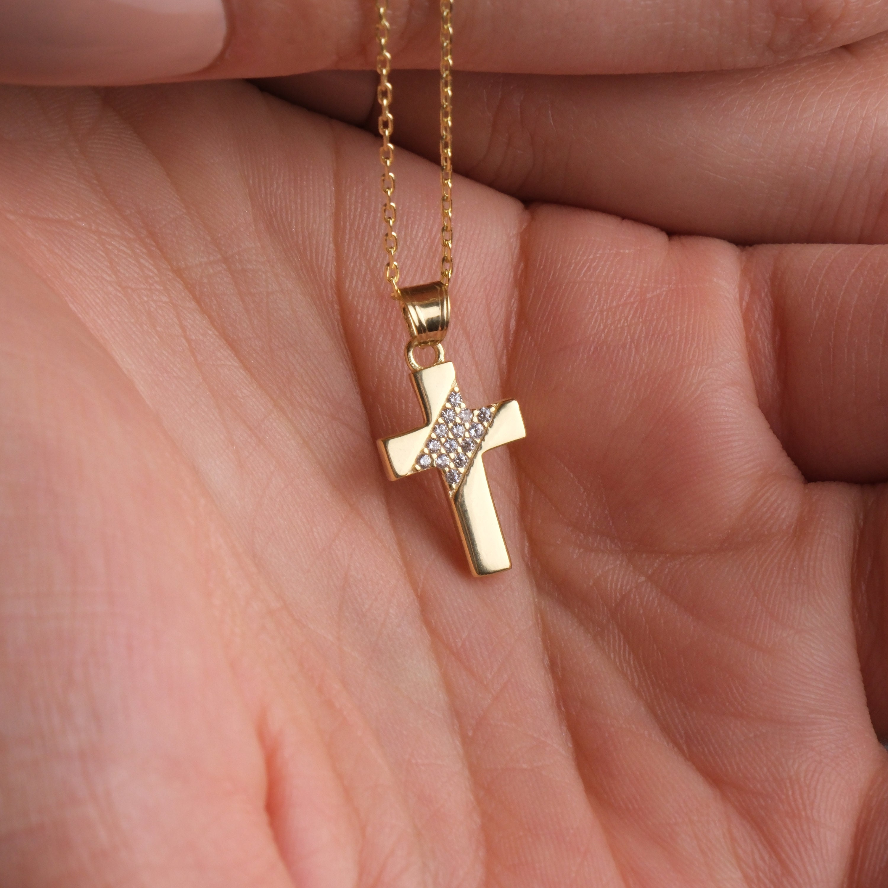 14K Gold Unique Design Cross Necklace, Chic Crucifix Necklace, Faith ...